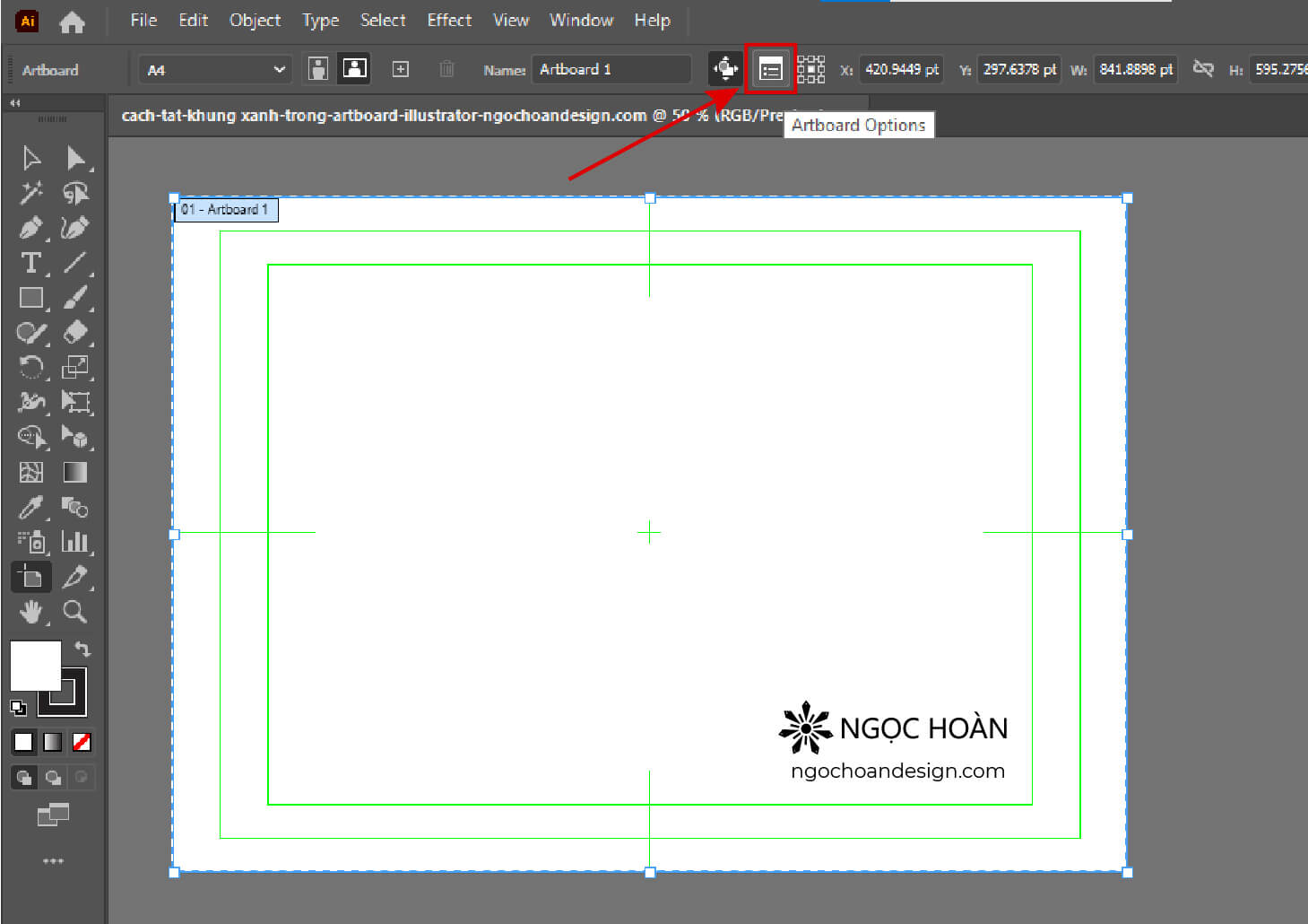 Cách tắt khung xanh hiện phía trong Artboard trong Ai - illustrator