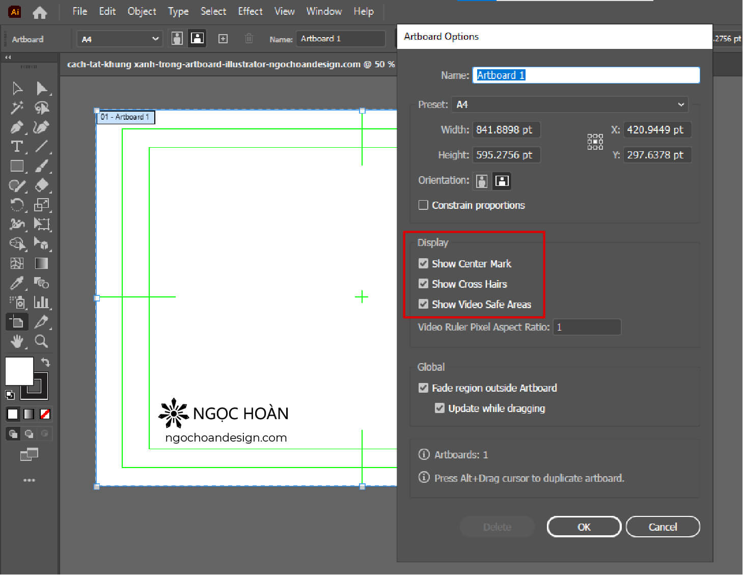 Cách tắt khung xanh hiện phía trong Artboard trong Ai - illustrator
